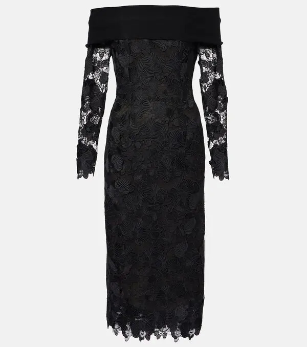 Oscar De La Renta Orchid Guipure Dress - Black