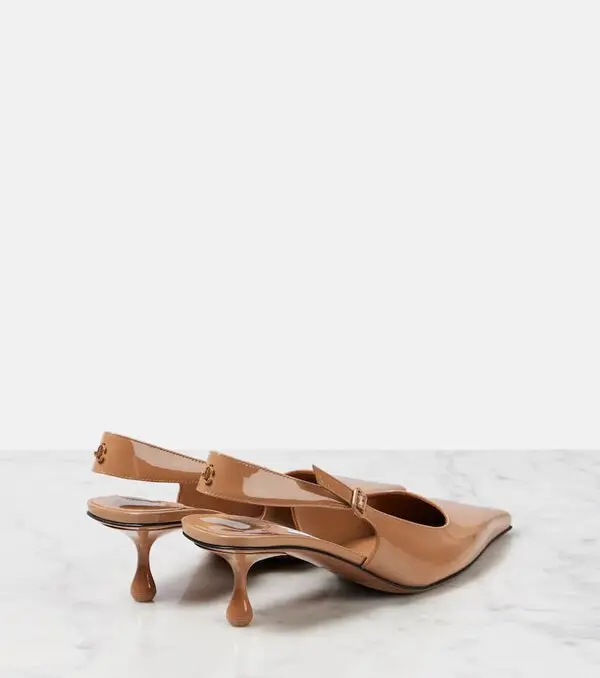 JIMMY CHOO Amel 50 Patent Leather Slingback Pumps - Beige
