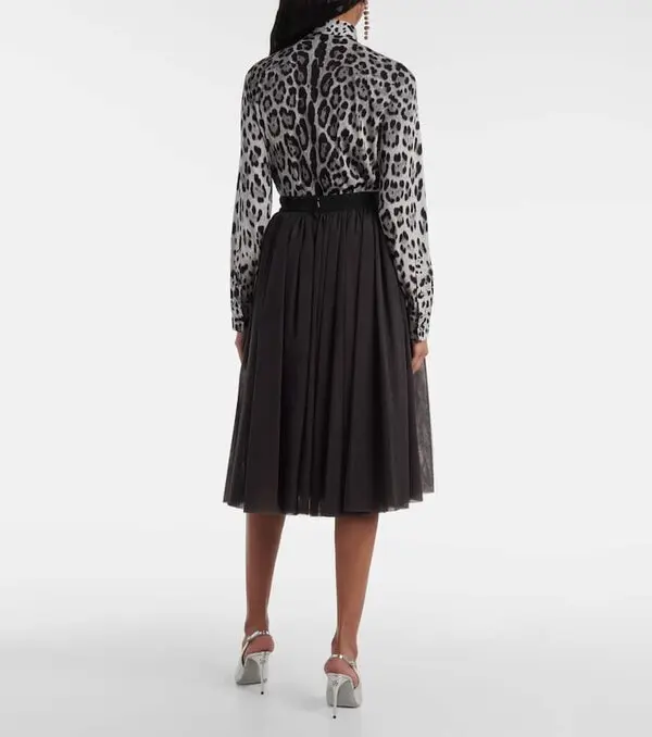 Dolce & Gabbana Gathered Tulle Midi Skirt - Grey