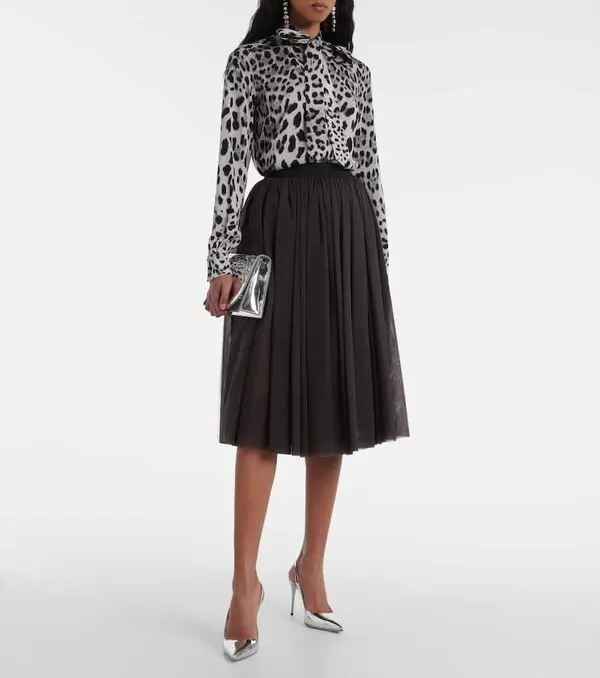 Dolce & Gabbana Gathered Tulle Midi Skirt - Grey