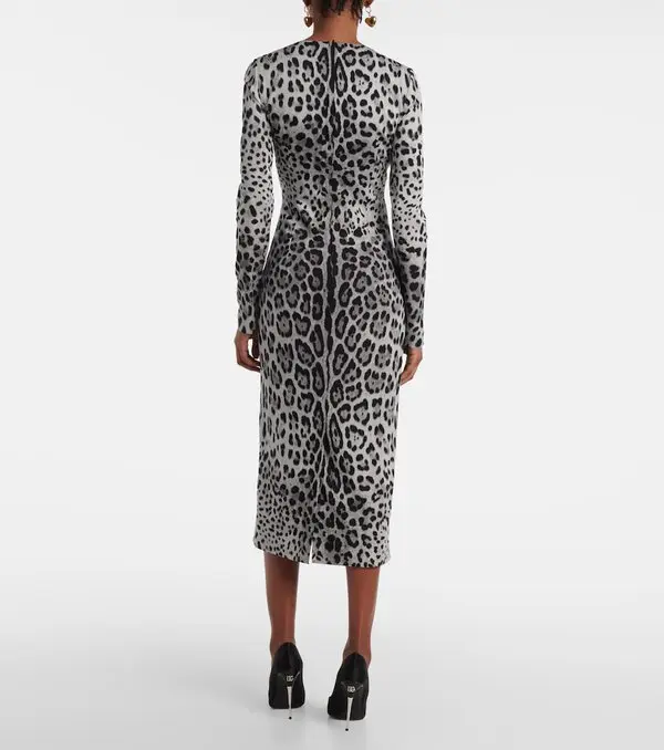 Dolce & Gabbana Leopard-print Silk-blend Midi Dress - Grey