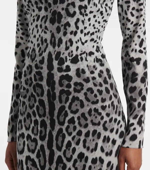 Dolce & Gabbana Leopard-print Silk-blend Midi Dress - Grey