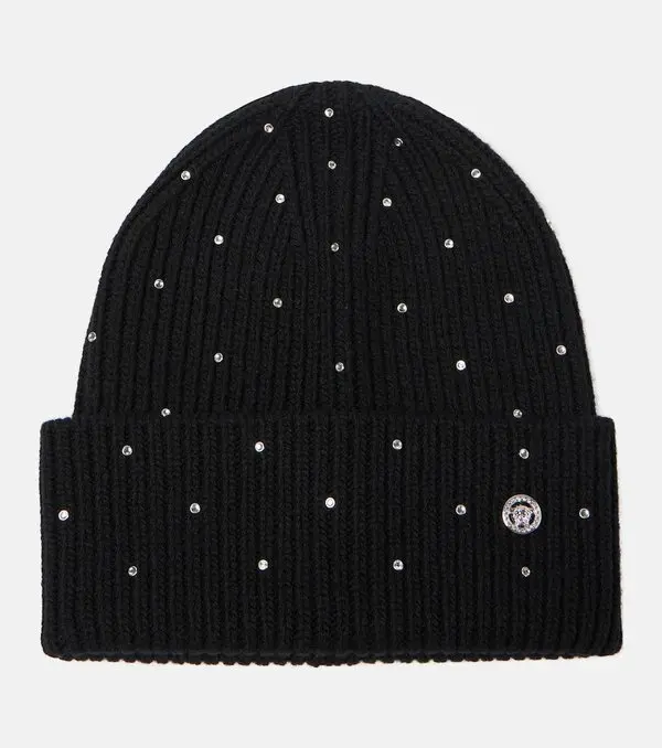 Versace Embellished Wool Beanie - Black