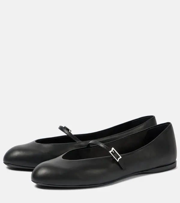 Max Mara Leather Mary Jane Ballet Flats - Black