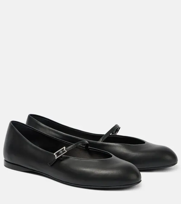 Max Mara Leather Mary Jane Ballet Flats - Black