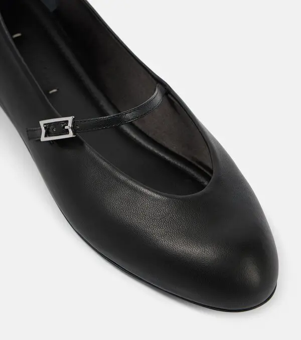 Max Mara Leather Mary Jane Ballet Flats - Black