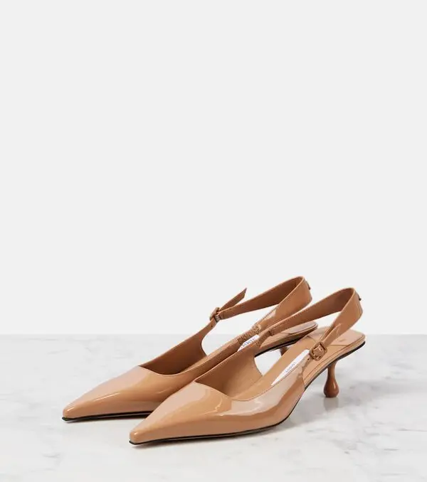 JIMMY CHOO Amel 50 Patent Leather Slingback Pumps - Beige
