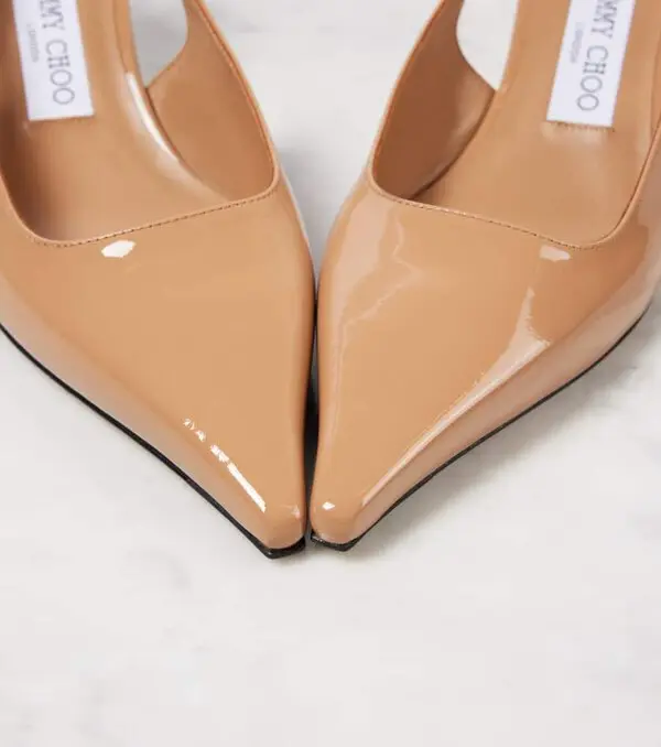 JIMMY CHOO Amel 50 Patent Leather Slingback Pumps - Beige