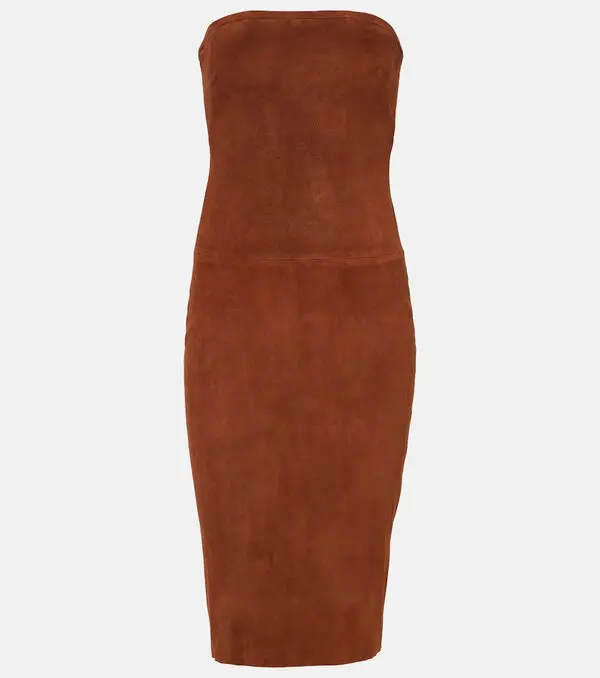 Stouls Monica Strapless Suede Midi Dress - Red