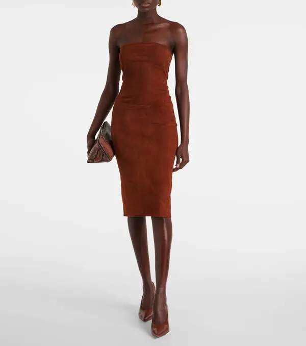 Stouls Monica Strapless Suede Midi Dress