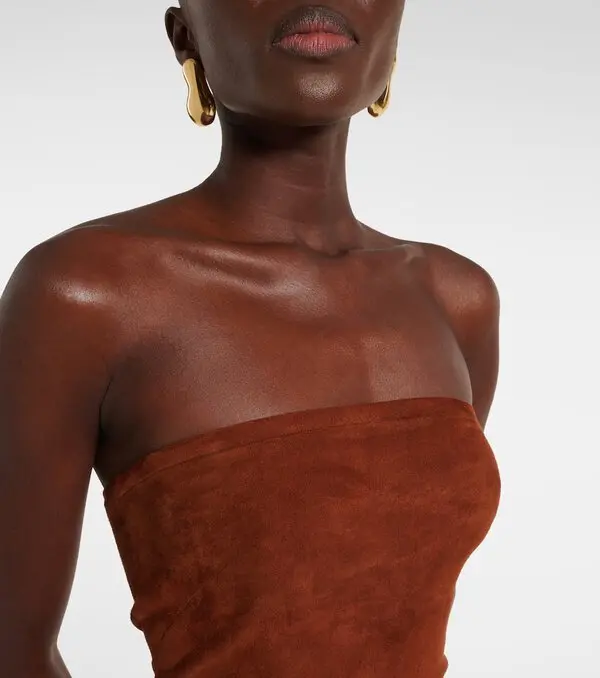 Stouls Monica Strapless Suede Midi Dress