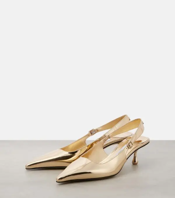 JIMMY CHOO Amel 50 Metallic Leather Slingback Pumps