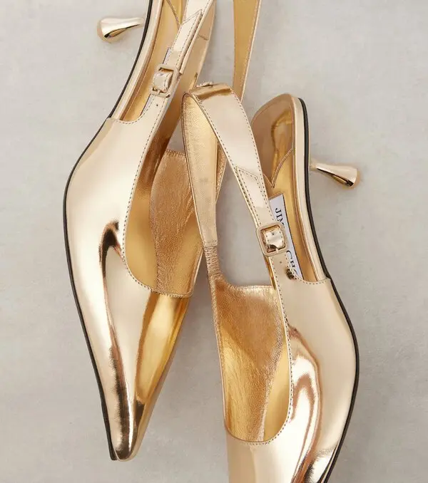 JIMMY CHOO Amel 50 Metallic Leather Slingback Pumps