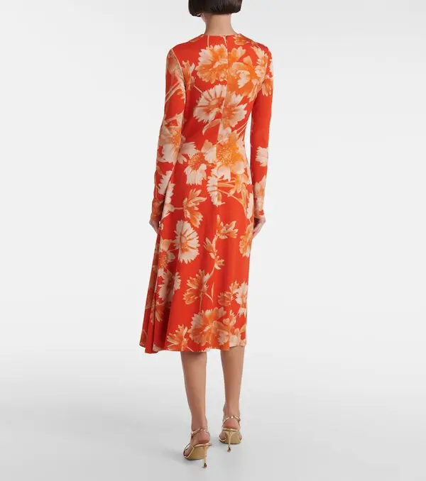 Erdem Floral Draped Ponte Jersey Midi Dress - Red