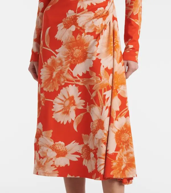 Erdem Floral Draped Ponte Jersey Midi Dress - Red