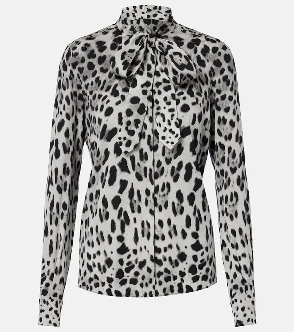 Dolce & Gabbana Leopard-print Silk-blend Blouse - Grey