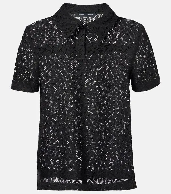 Proenza Schouler Kennedy Floral Lace Polo Shirt - Black