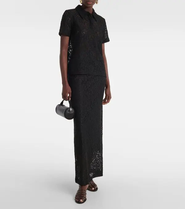 Proenza Schouler Kennedy Floral Lace Polo Shirt - Black