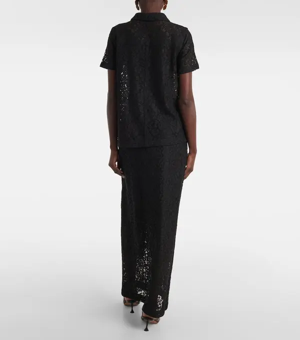 Proenza Schouler Kennedy Floral Lace Polo Shirt - Black