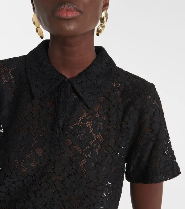 Proenza Schouler Kennedy Floral Lace Polo Shirt - Black