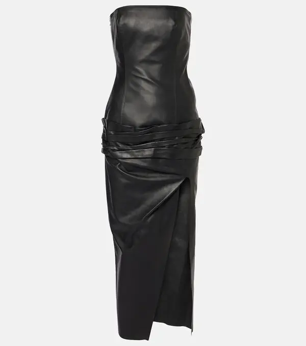 Attico Leather Midi Dress - Black