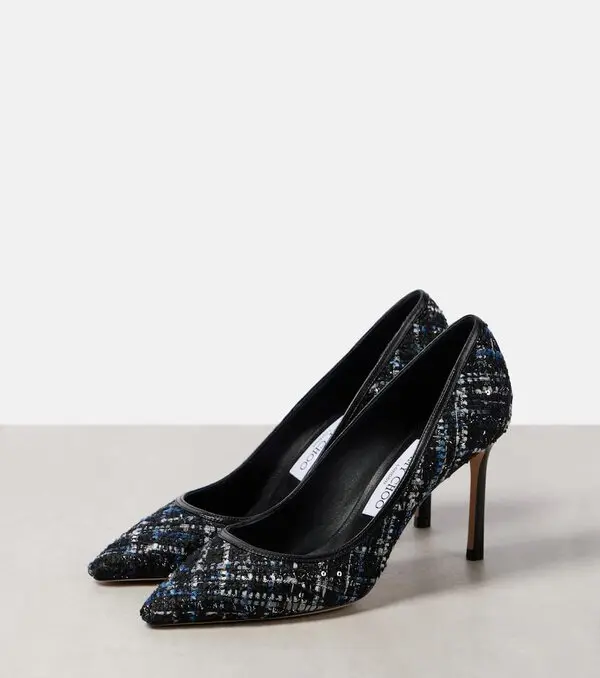 JIMMY CHOO Romy 85 Tweed Pumps - Black