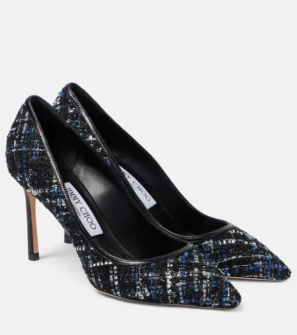JIMMY CHOO Romy 85 Tweed Pumps - Black
