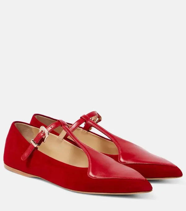 Gabriela Hearst Liv Leather And Suede Mary Jane Flats - Red