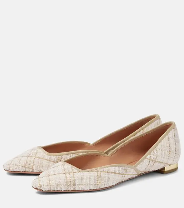 AQUAZZURA Maia Tweed Ballet Flats - Brown