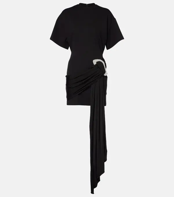 David Koma Embellished Draped Jersey Minidress - Black