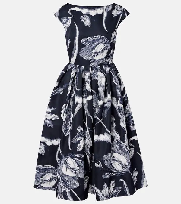 Erdem Floral Cotton-blend Faille Midi Dress - Blue