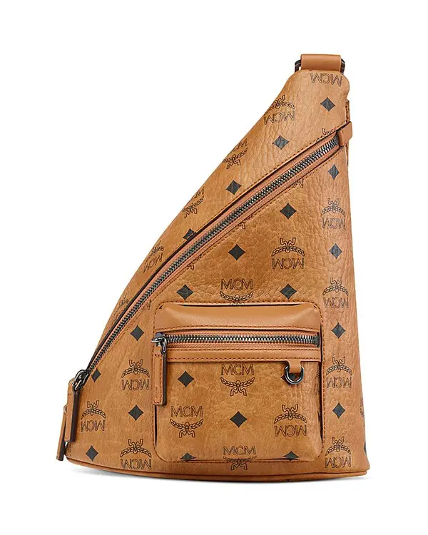 Mcm Aren Visetos Sling Bag - Cognac