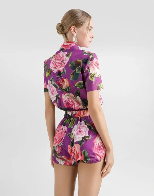 Dolce & Gabbana Cotton Poplin Playsuit With Rose - Print