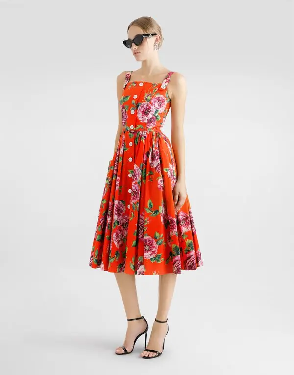 Dolce & Gabbana Cotton Poplin Rose Sundress