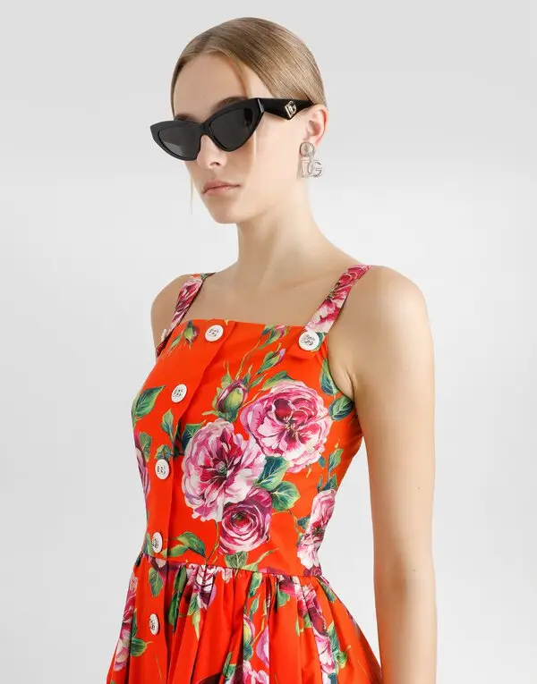 Dolce & Gabbana Cotton Poplin Rose Sundress