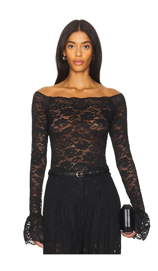 Ronny Kobo Off-the-shoulder Lace Top With Ruffle Cuffs