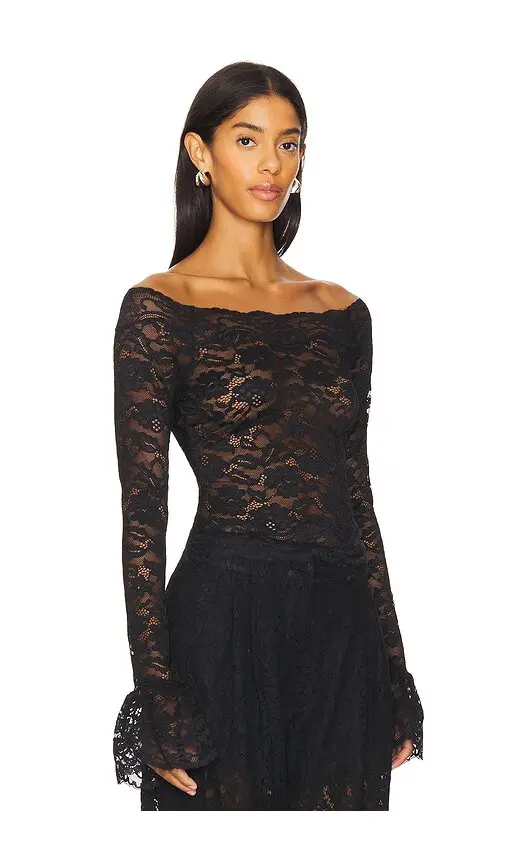 Ronny Kobo Off-the-shoulder Lace Top With Ruffle Cuffs