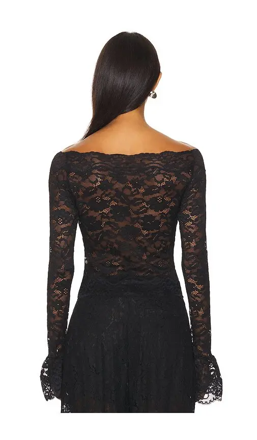 Ronny Kobo Off-the-shoulder Lace Top With Ruffle Cuffs
