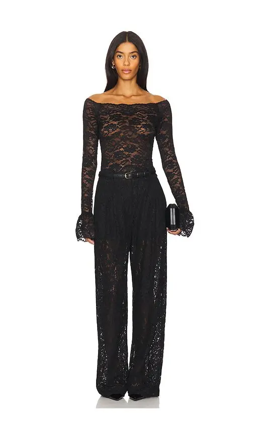 Ronny Kobo Off-the-shoulder Lace Top With Ruffle Cuffs
