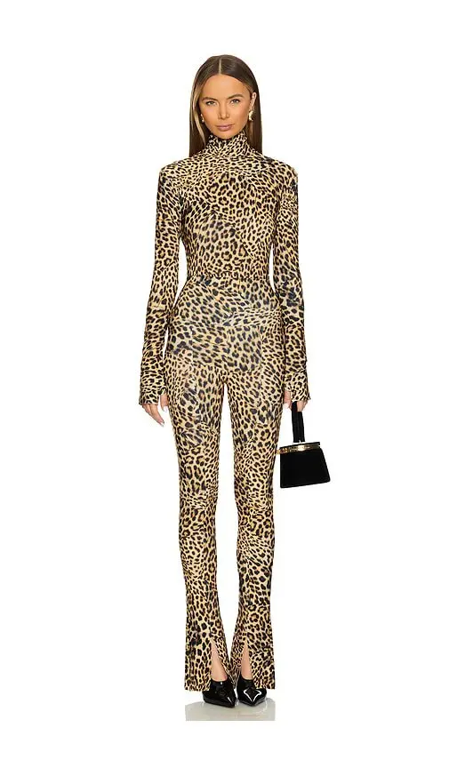 Norma Kamali Slim Fit Long Sleeve Turtleneck Top - Cheetah Patch