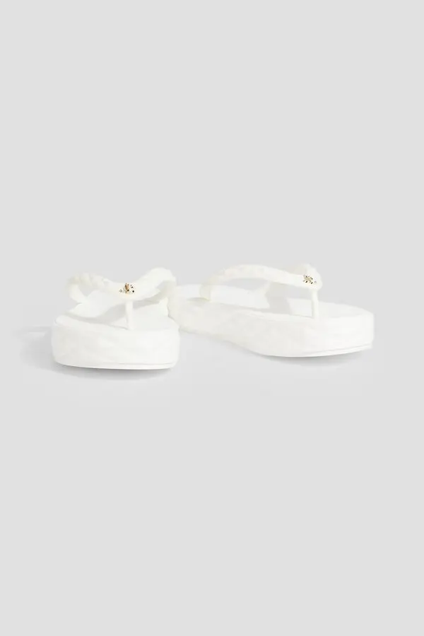 JIMMY CHOO Diamond Embossed Platform Flip Flops - White