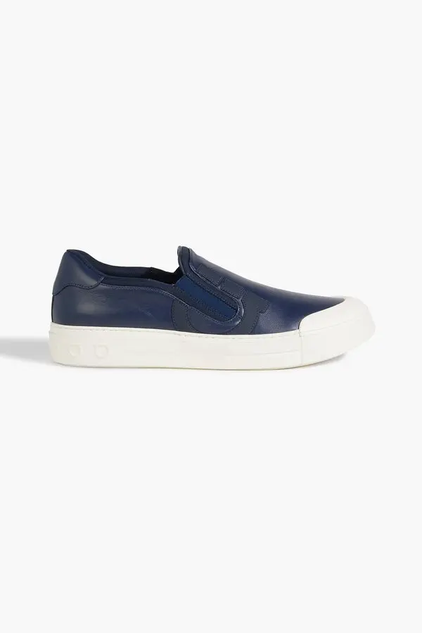 FERRAGAMO Marine Appliquéd Leather Slip-on Sneakers - Navy
