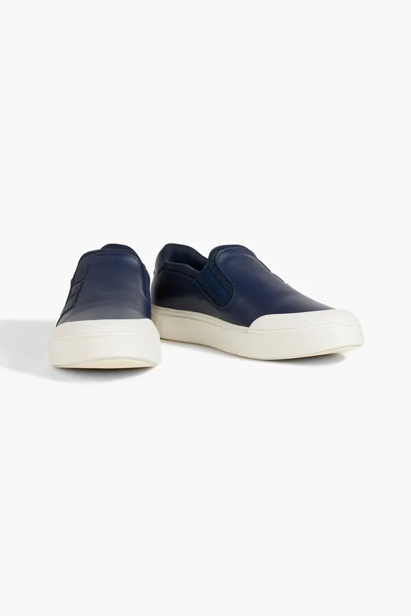 FERRAGAMO Marine Appliquéd Leather Slip-on Sneakers - Navy