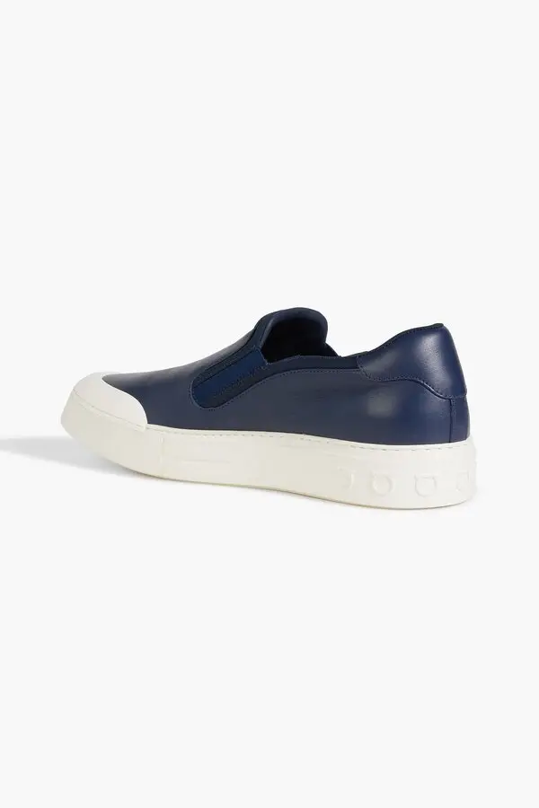 FERRAGAMO Marine Appliquéd Leather Slip-on Sneakers - Navy