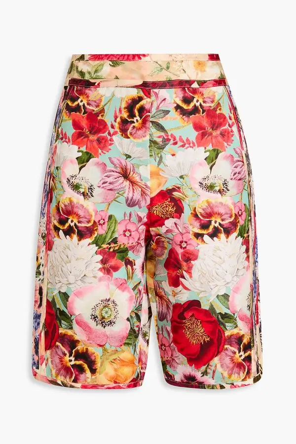 Zimmermann Floral-print Silk And Linen-blend Satin Shorts