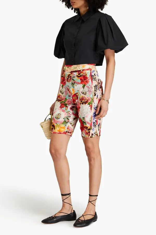 Zimmermann Floral-print Silk And Linen-blend Satin Shorts