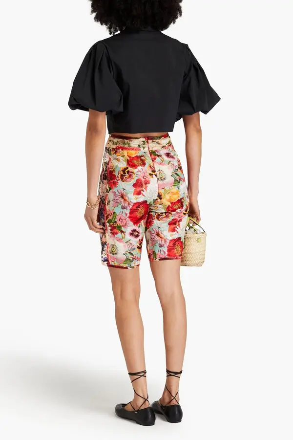 Zimmermann Floral-print Silk And Linen-blend Satin Shorts