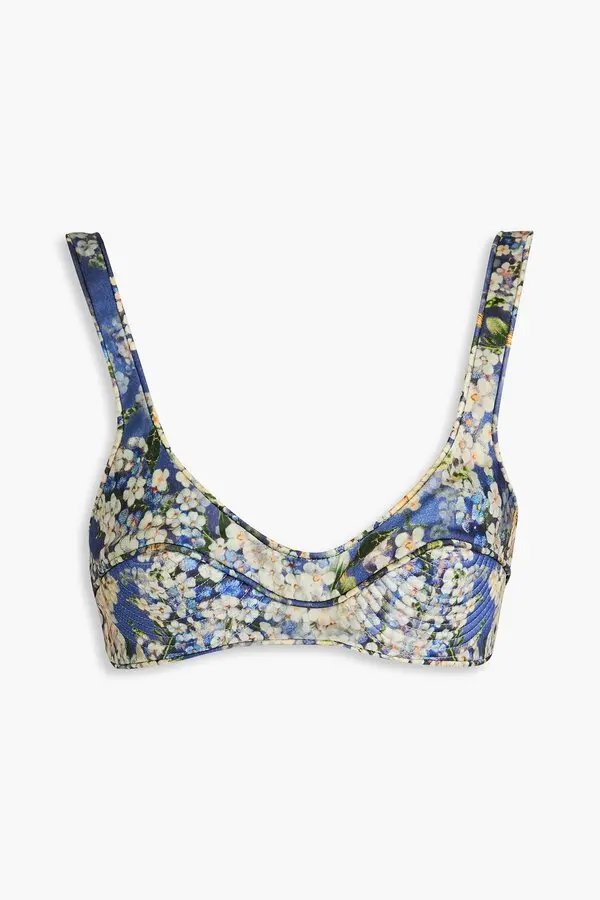Zimmermann Floralprint Silk Bra Top - Blue