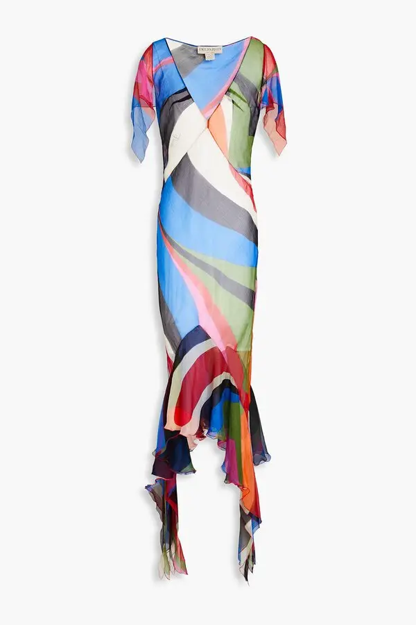 Emilio Pucci Ruffled Printed Silk-crepon Maxi Dress - Multicolor