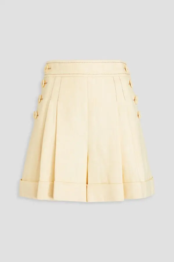 Zimmermann Button-embellished Pleated Linen Shorts